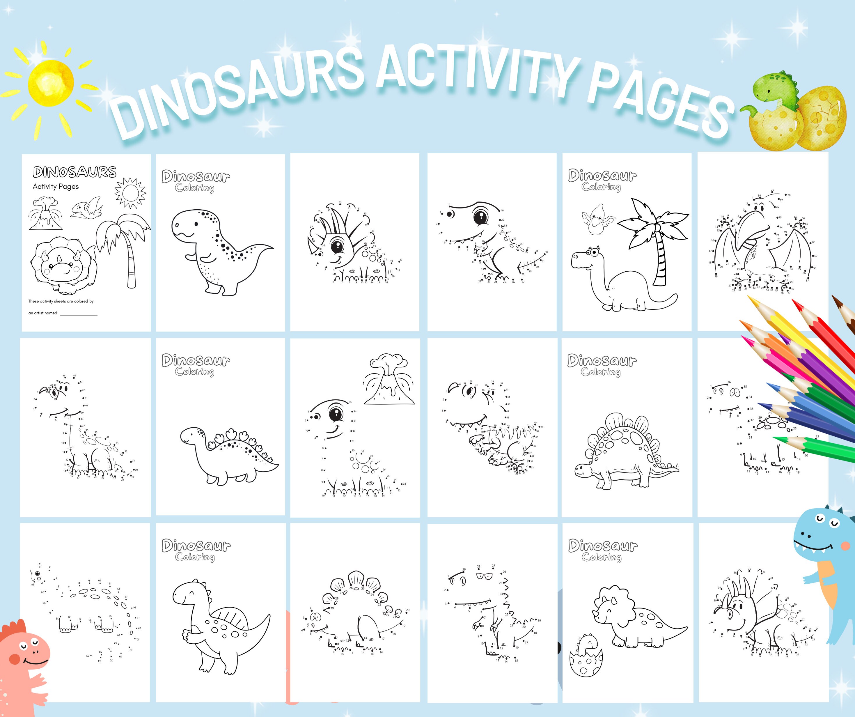 Dinosaur Activity Pages Dinosaur Printables Dinosaur Coloring Dinosaur ...