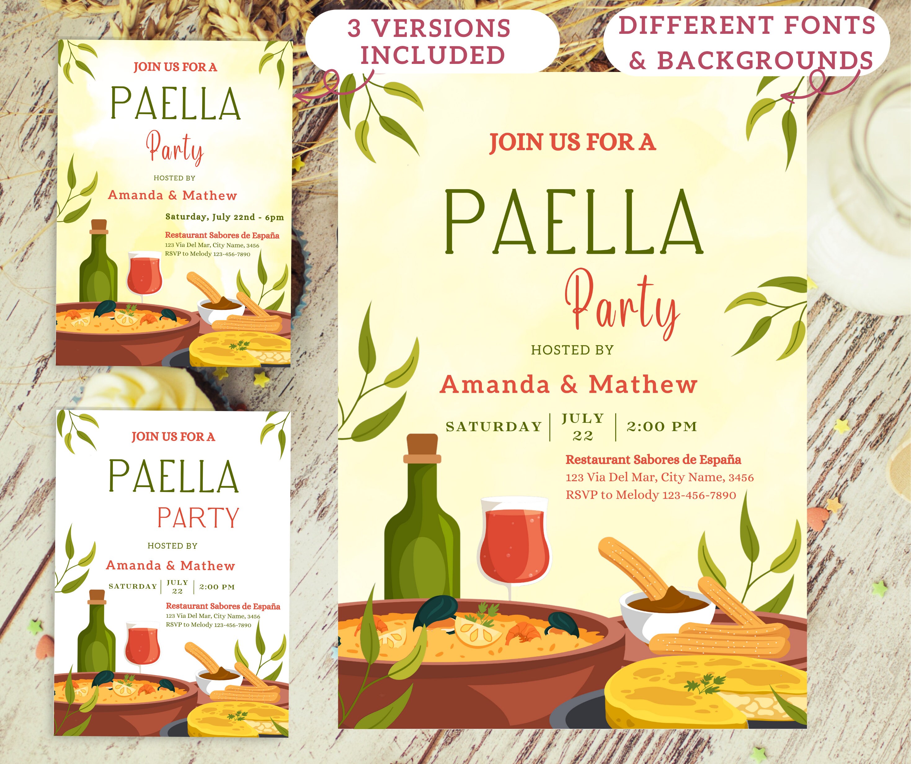 Paella Invitation Paella Party Invitation Paella Party Invite Spanish ...