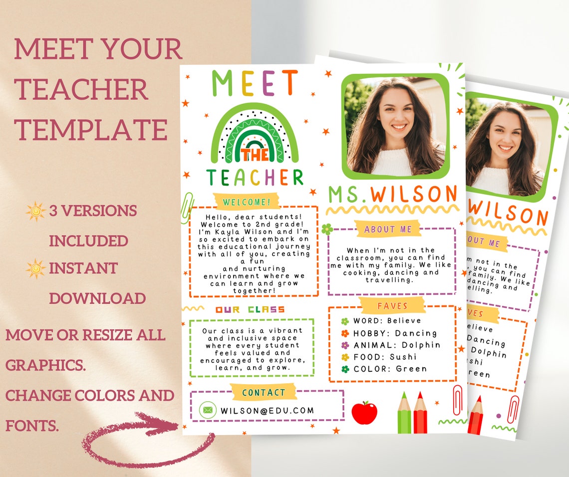 Meet the Teacher Editable Template Teacher Boho Rainbow Teacher Canva ...