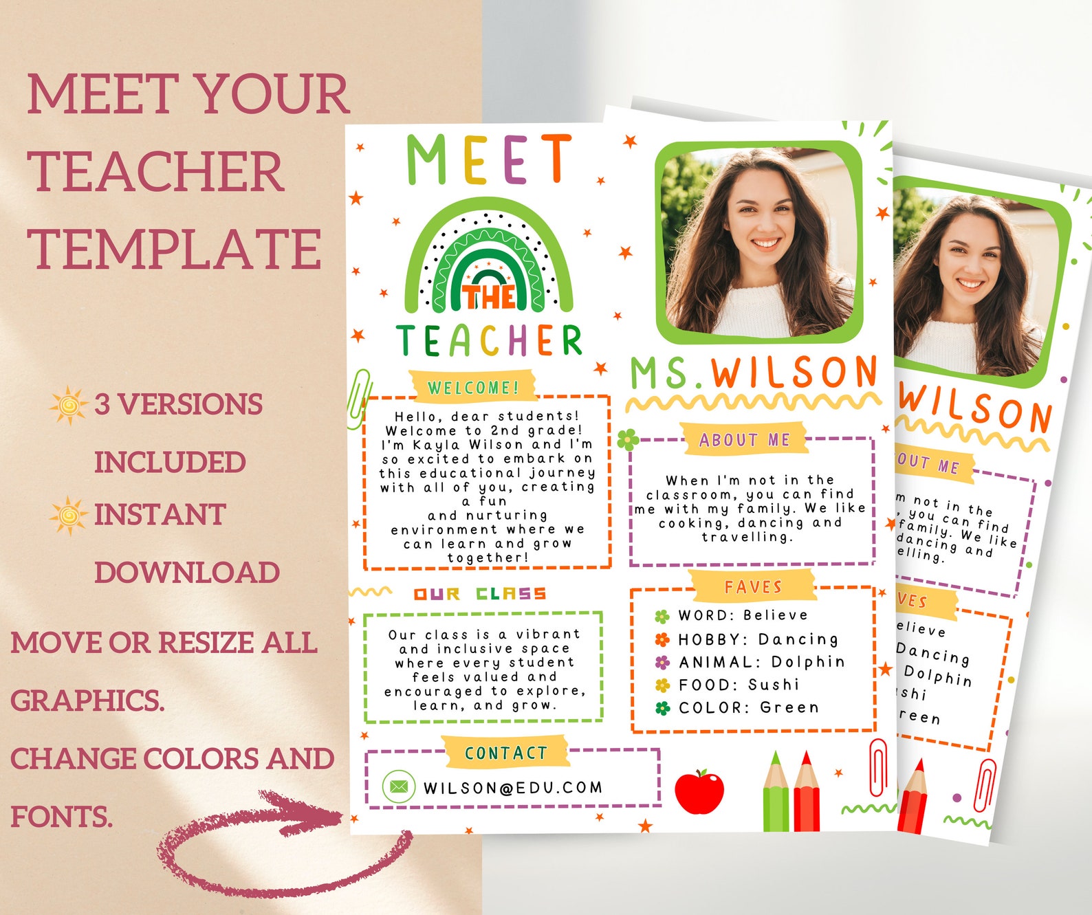 Meet the Teacher Editable Template Teacher Boho Rainbow Teacher Canva ...
