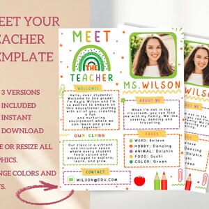 Meet the Teacher Editable Template Teacher Boho Rainbow Teacher Canva ...