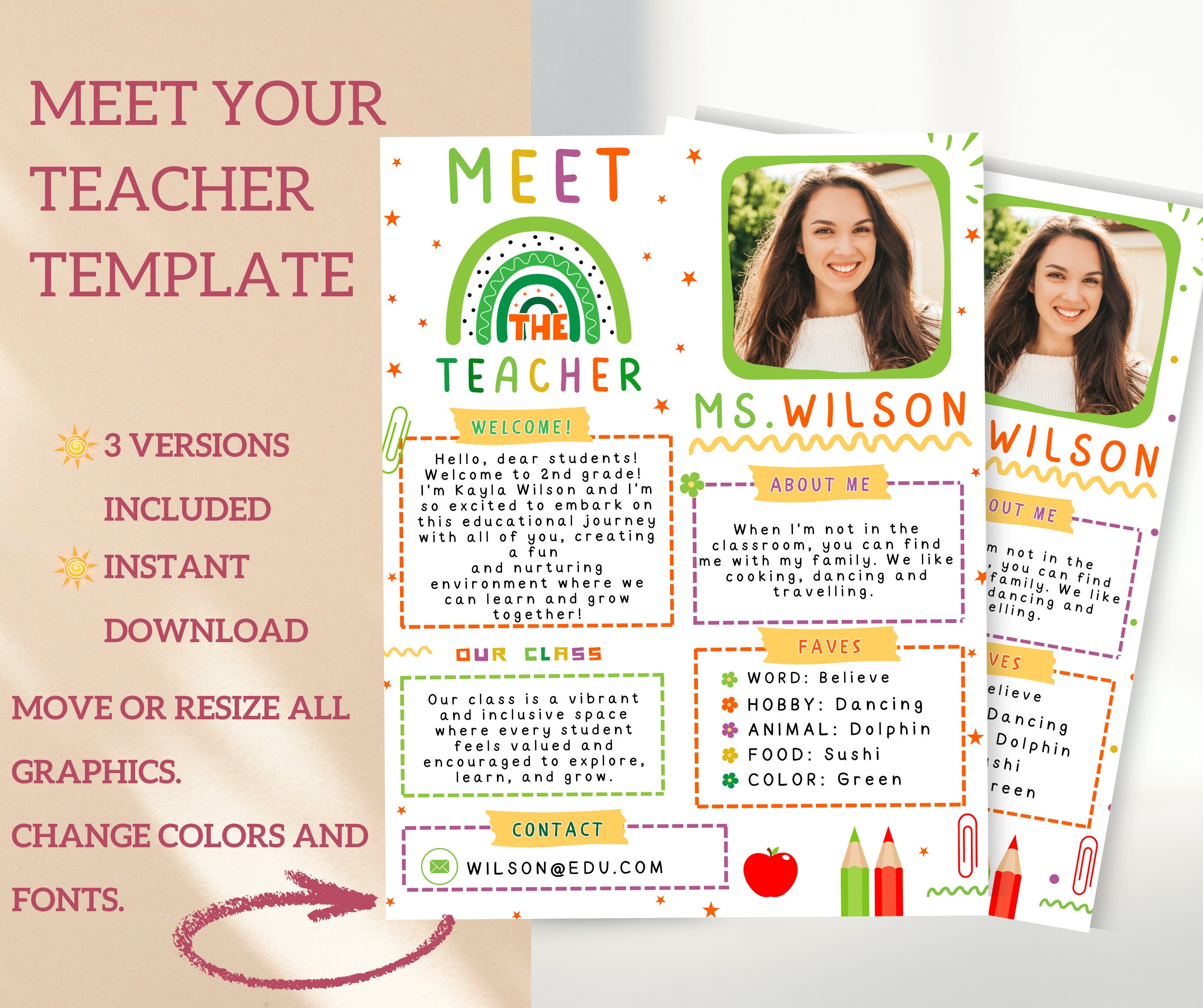 Meet the Teacher Editable Template Teacher Boho Rainbow Teacher Canva ...
