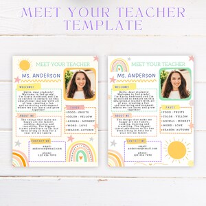Meet the Teacher Editable Template Teacher Boho Rainbow Teacher Canva ...
