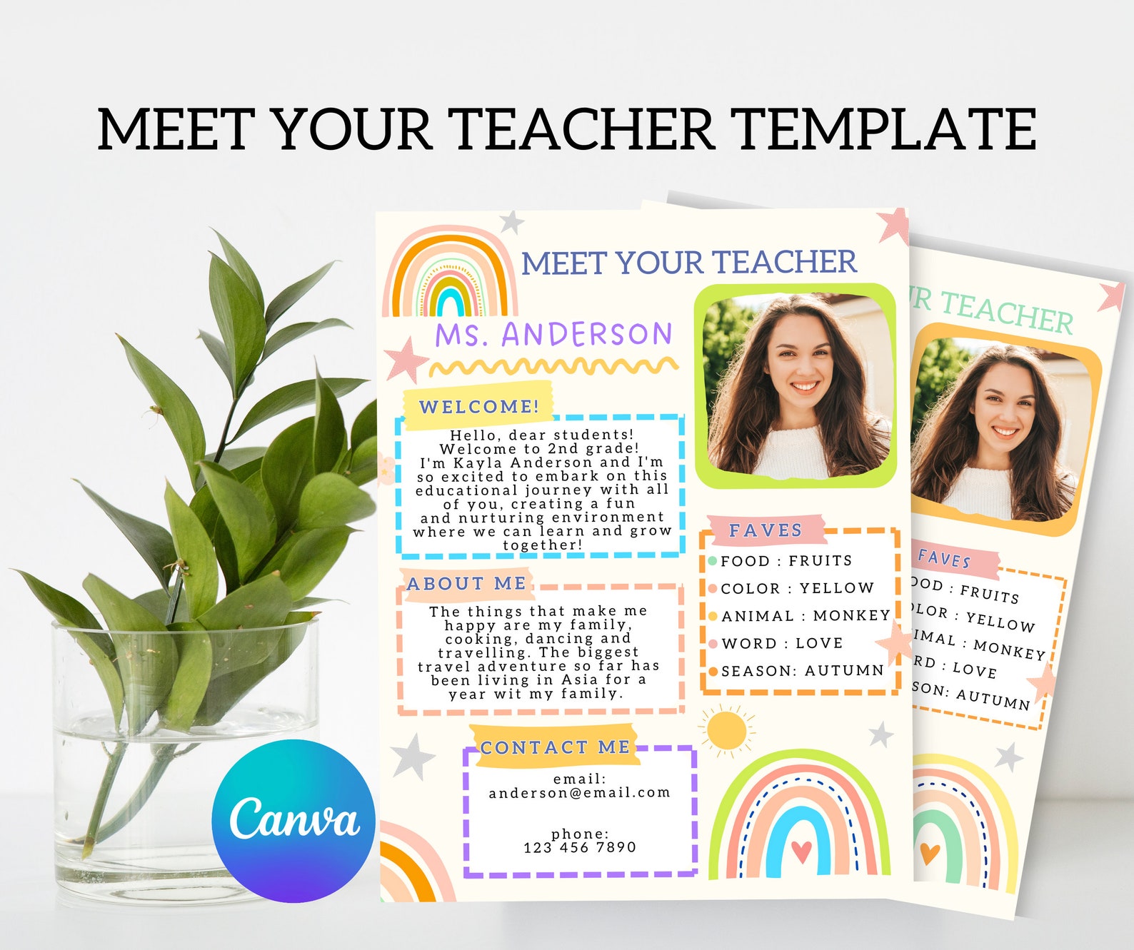 Meet the Teacher Editable Template Teacher Boho Rainbow Teacher Canva ...