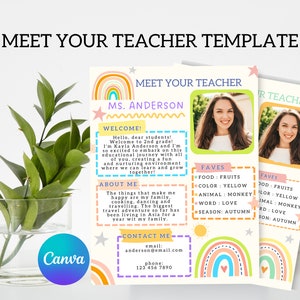 Meet the Teacher Editable Template Teacher Boho Rainbow Teacher Canva ...