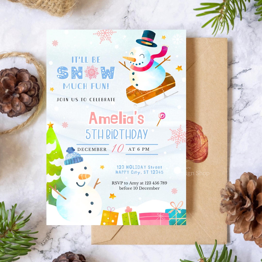 Editable Winter Birthday Invitation Snowman Birthday Party Invitation ...