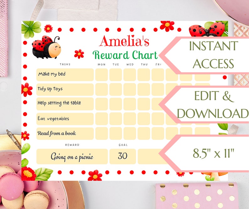 Editable Ladybugs Reward Chart for Kids Daily Routine Chart - Etsy