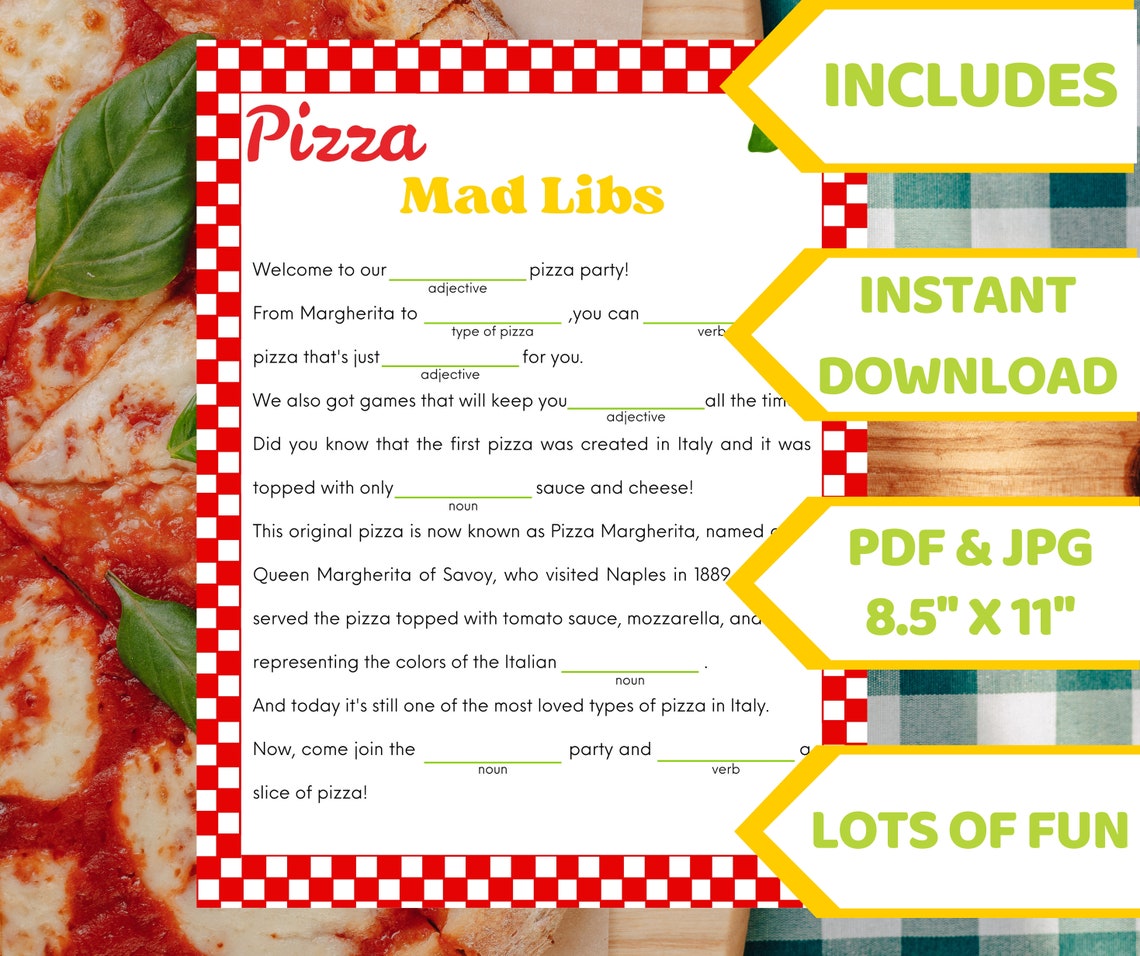 Pizza Party Mad Libs Games Pizza Theme Party Favor Slumber Party Favors ...