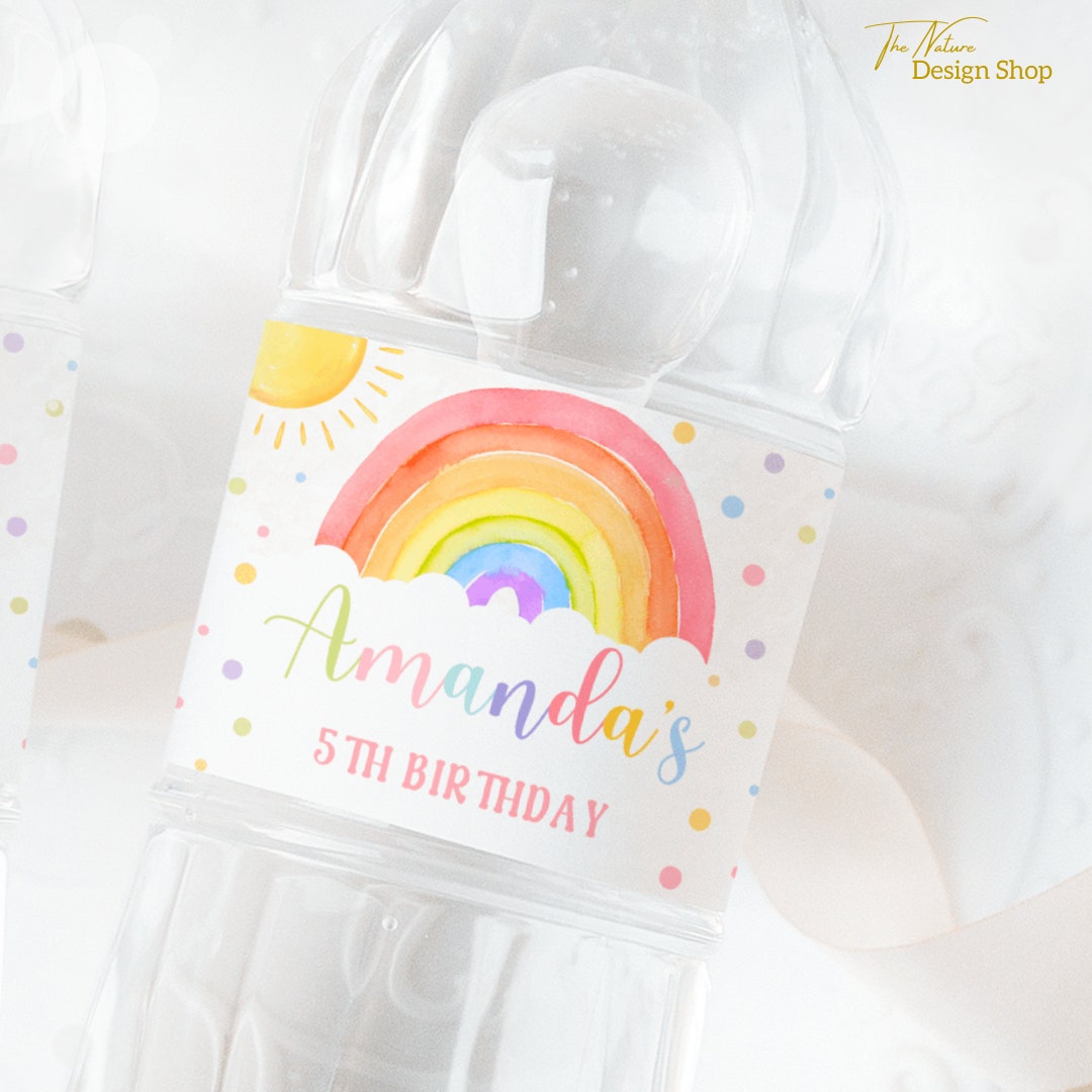 Editable Rainbow Water Bottle Label Girl Rainbow Birthday Party Decor ...