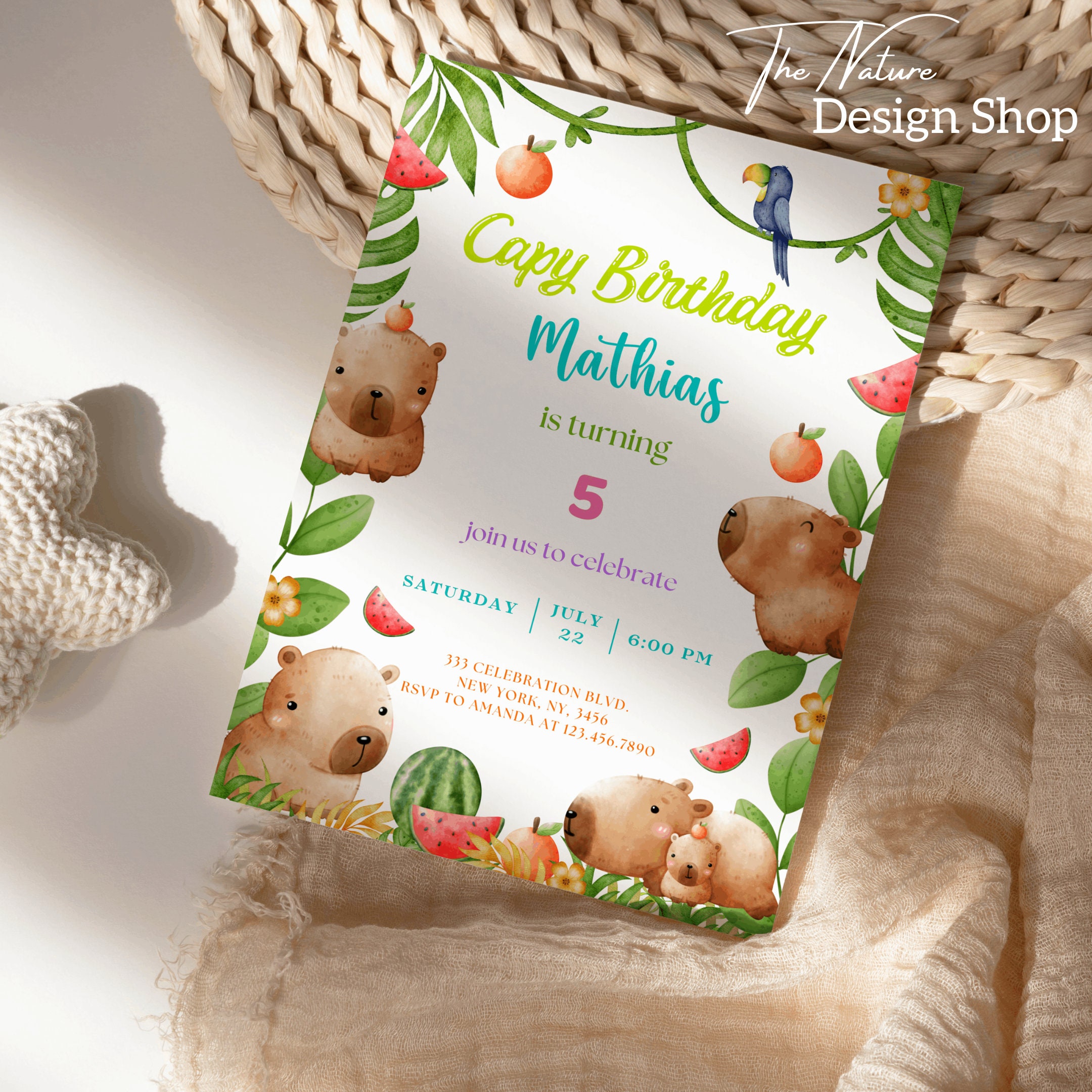 Capybara Birthday Invitation Capybara Girl Birthday Invitation 6th ...