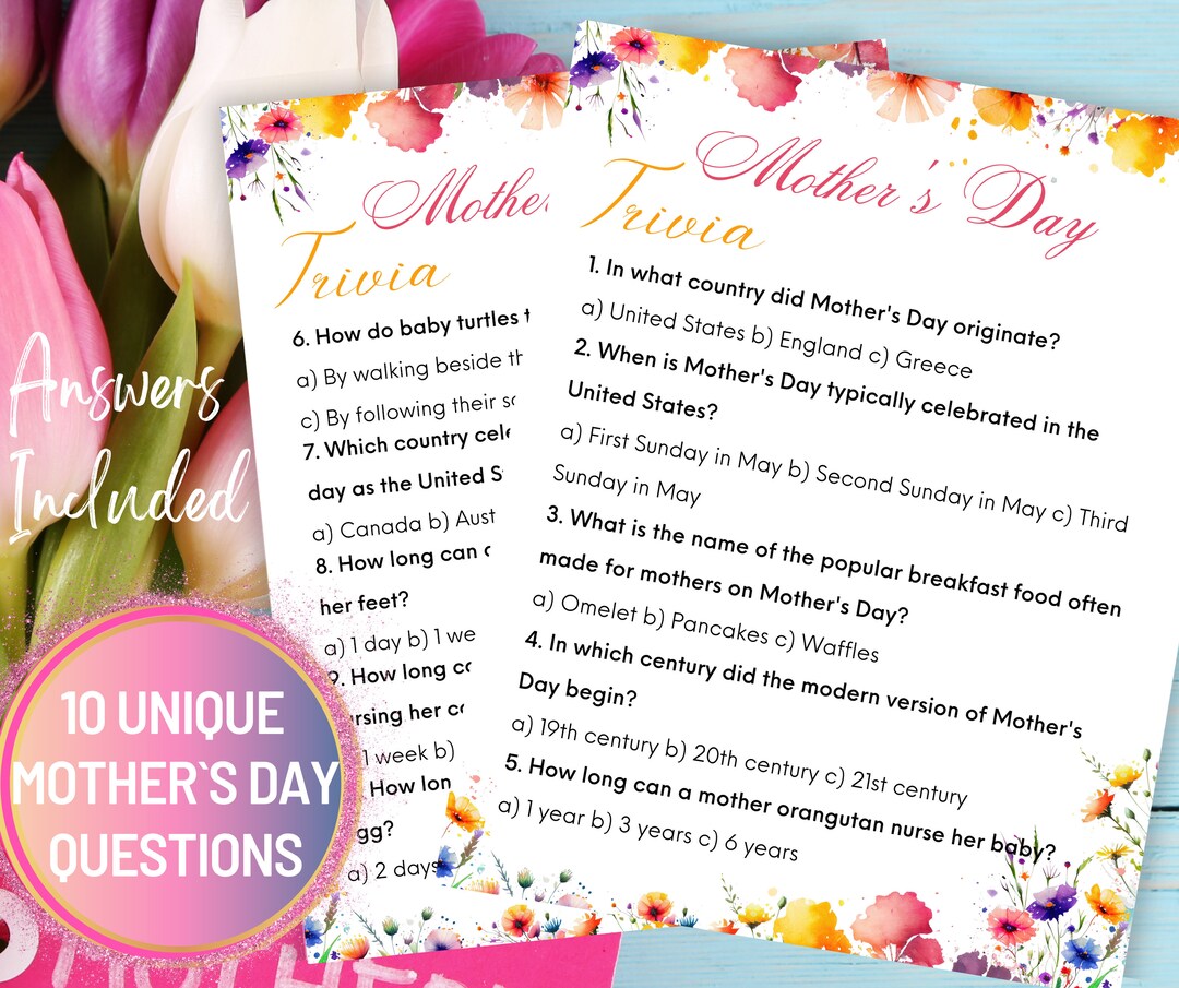 Mothers Day Trivia Game Mothers Day Kids Activities Mothers - Etsy