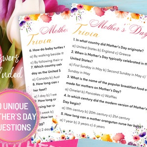 Mothers Day Trivia Game Mothers Day Kids Activities Mothers - Etsy