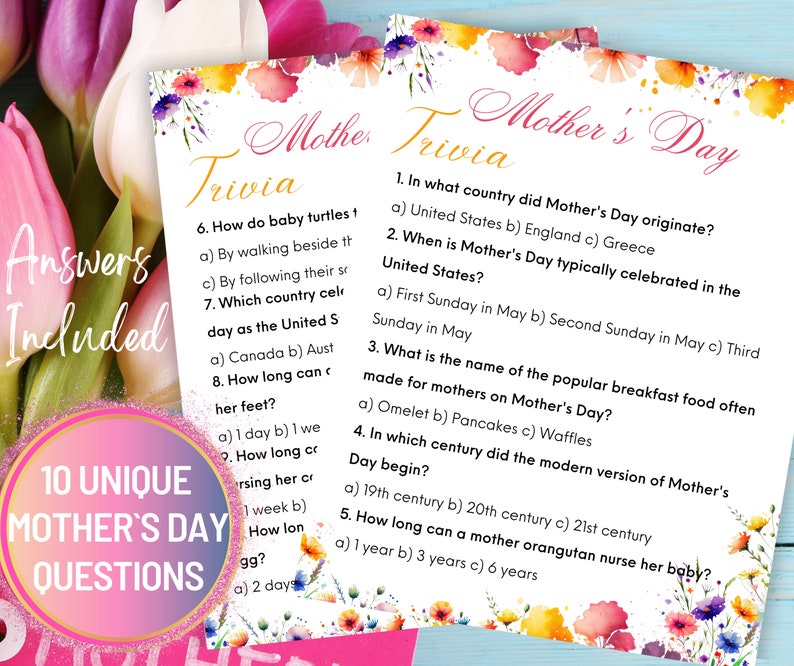 Mothers Day Trivia Game Mothers Day Kids Activities Mothers - Etsy