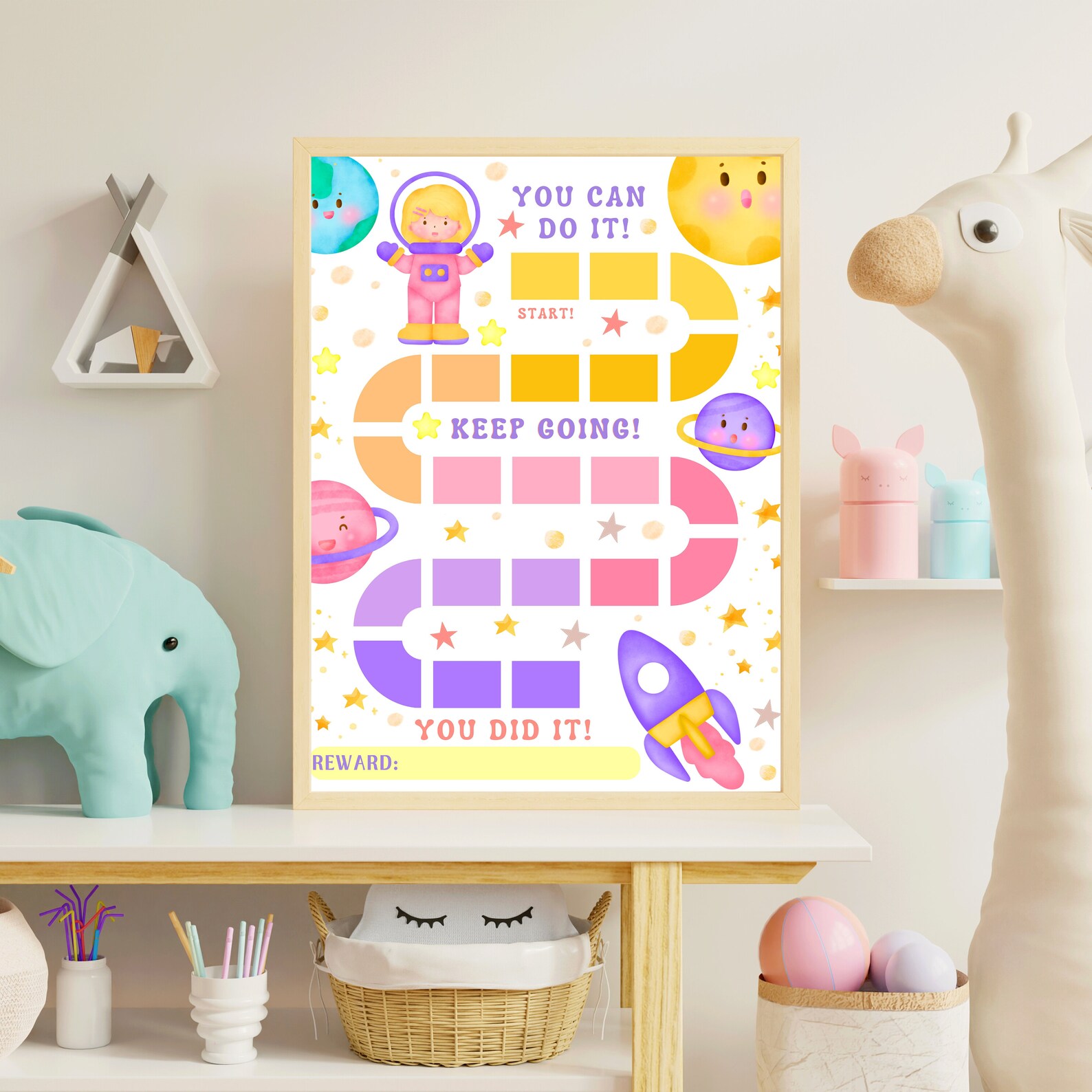 Space Reward Chart for Kids Daily Routine Chart Girls Outer Space Chore ...