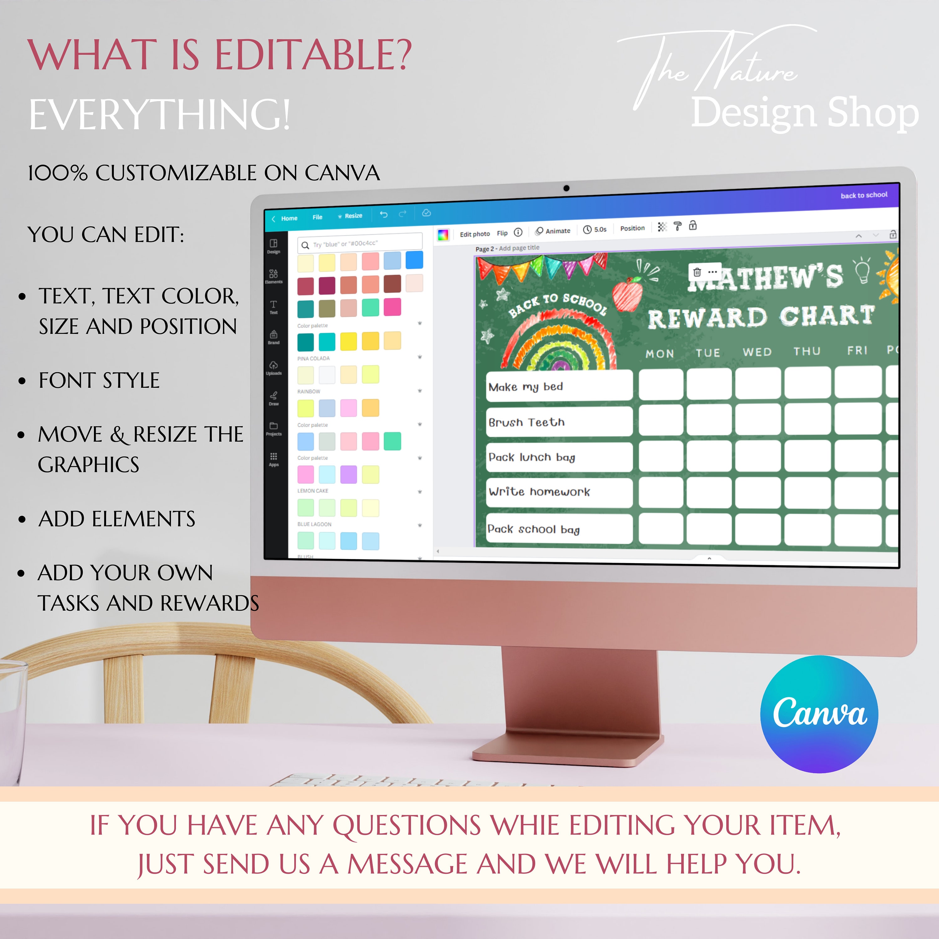 EDITABLE Back to School Kids Reward Chart School Routine Checklist for ...