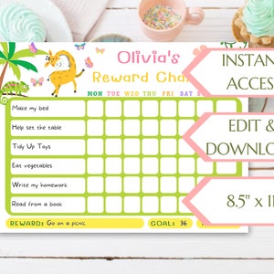 Editable Jungle Animals Reward Chart for Kids Daily Routine Chart Kids ...