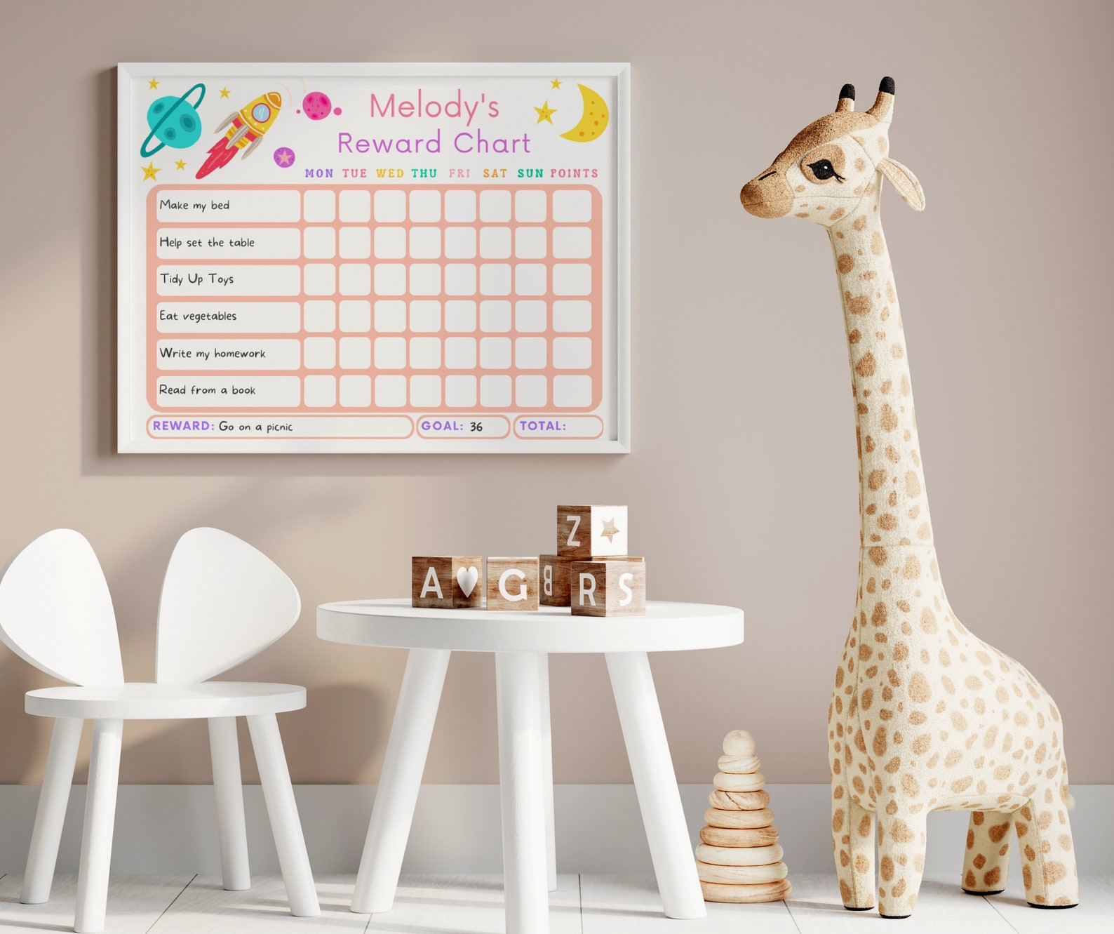 Editable Space Reward Chart Printable Behavior Chart Daily Chore Chart ...