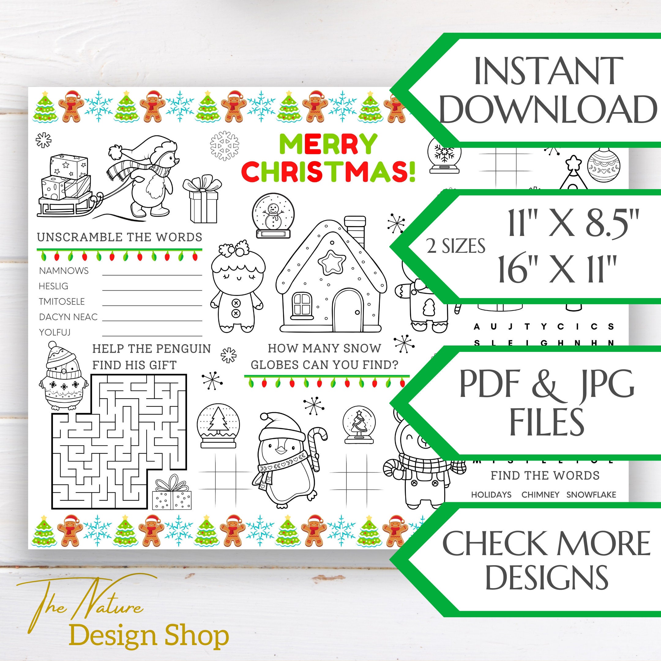 Christmas Coloring Placemat Christmas Activity Placemat Christmas ...