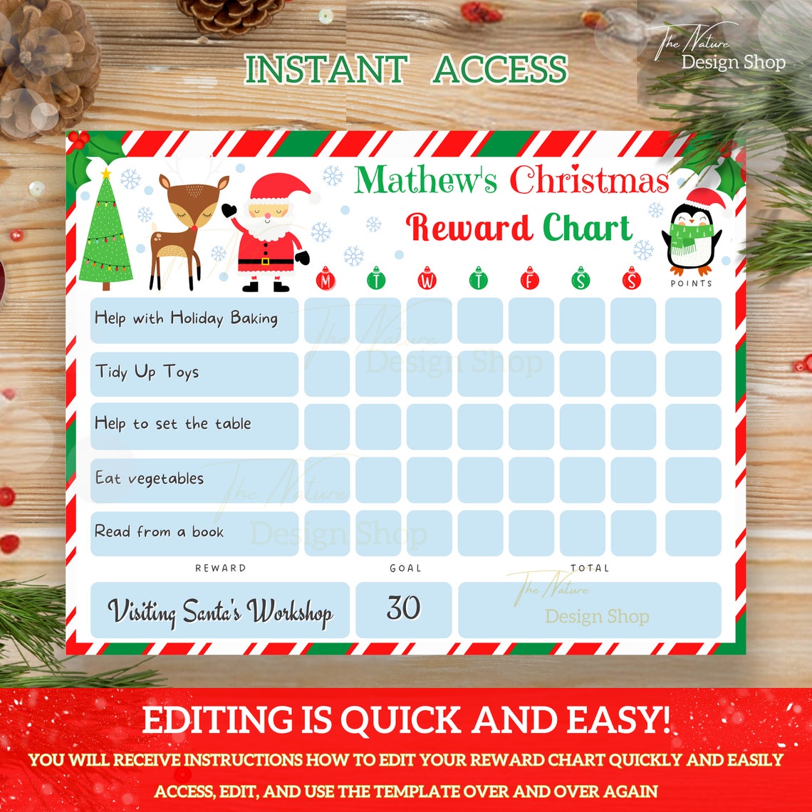 Editable Christmas Reward Chart for Kids Daily Routine Chart Kids Chore ...