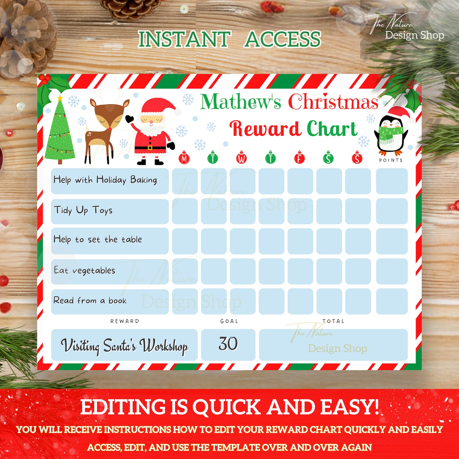 Editable Christmas Reward Chart for Kids Daily Routine Chart Kids Chore ...