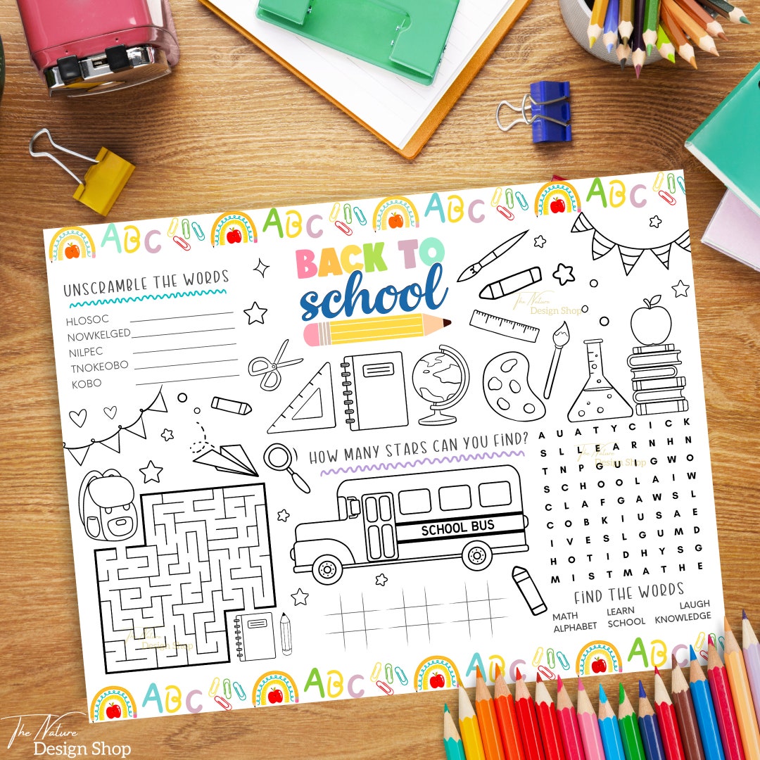 Back to School Activity Placemat First Day of School Worksheet Back to ...