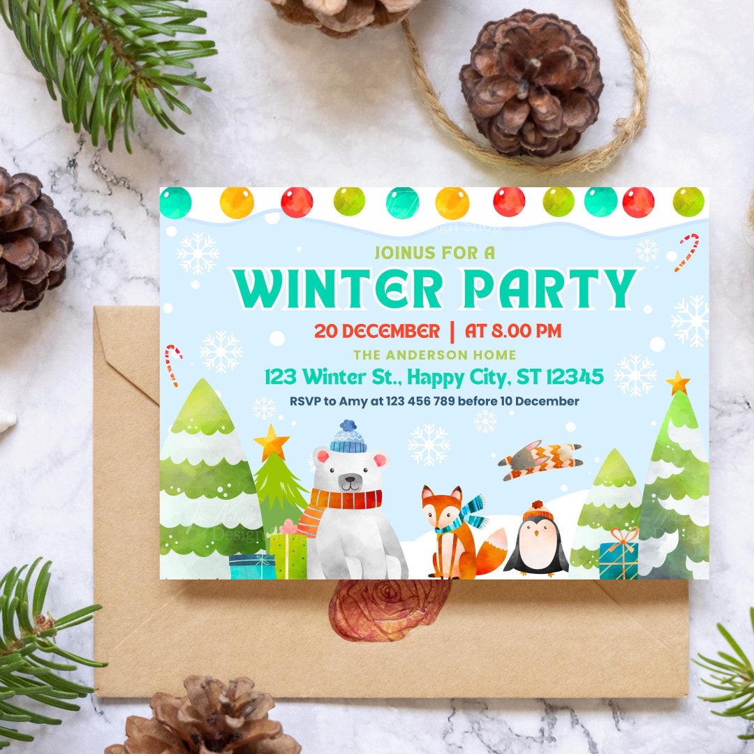Editable Winter Party Invitation Template Kids Holiday Party Invitation ...