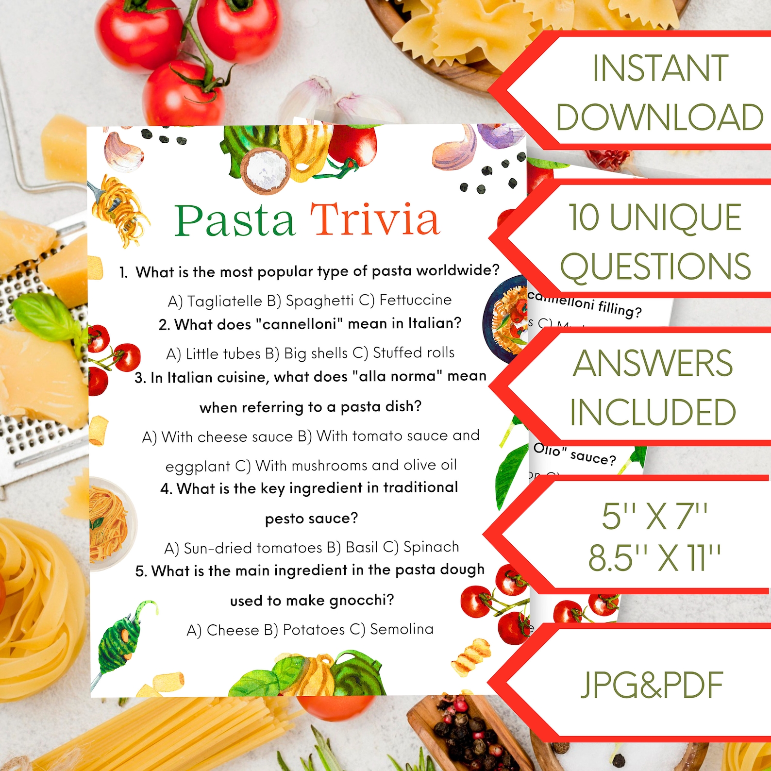 Pasta Trivia Game Pasta Party Favors Pasta Party Games Pasta Birthday ...