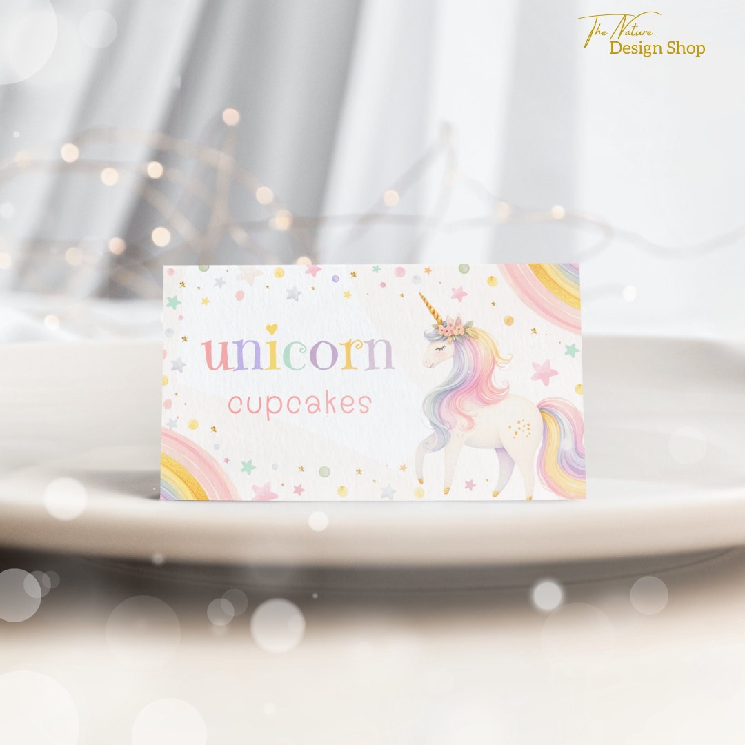 Edtable Magical Unicorn Food Label Pastel Unicorn Birthday Tent Card ...