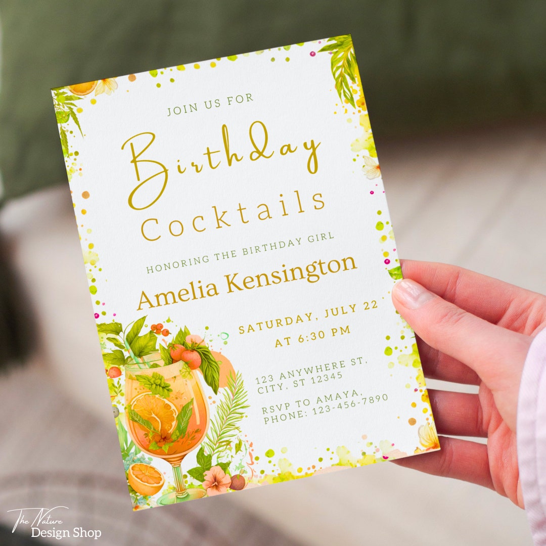 Editable Cocktail Birthday Party Invitation Cocktail Tropical Invite ...