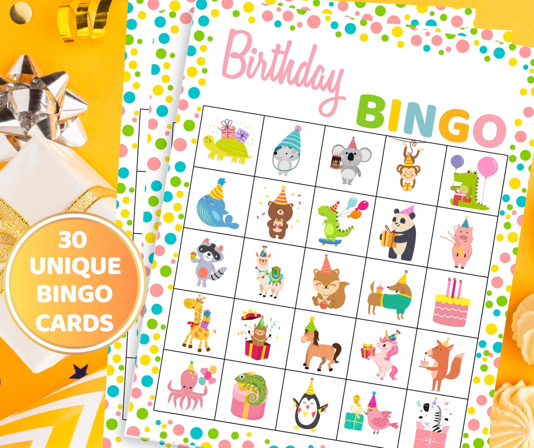 Kids Birthday Bingo Game Kids Party Games Birthday Animals Party Kids ...