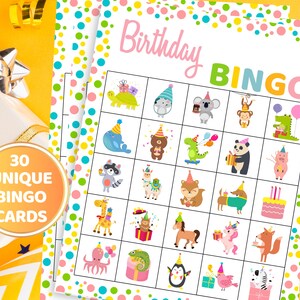 Kids Birthday Bingo Game Kids Party Games Birthday Animals Party Kids ...