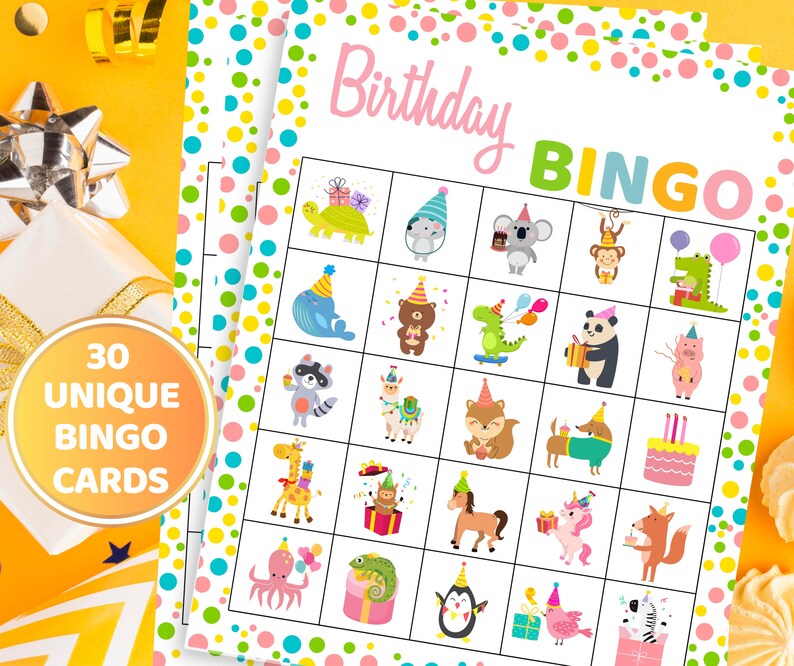 Kids Birthday Bingo Game Kids Party Games Birthday Animals Party Kids ...