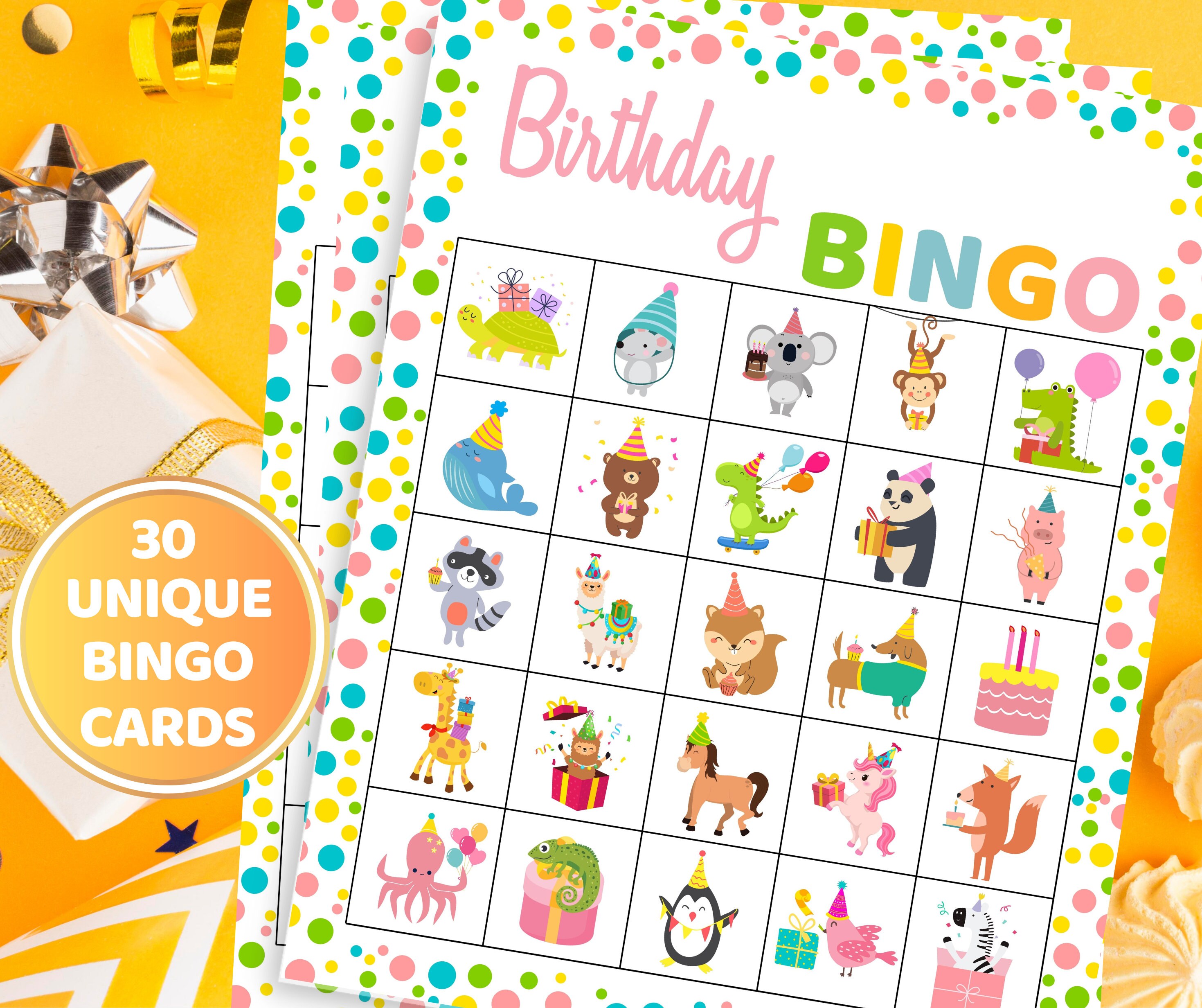 Kids Birthday Bingo Game Kids Party Games Birthday Animals Party Kids ...