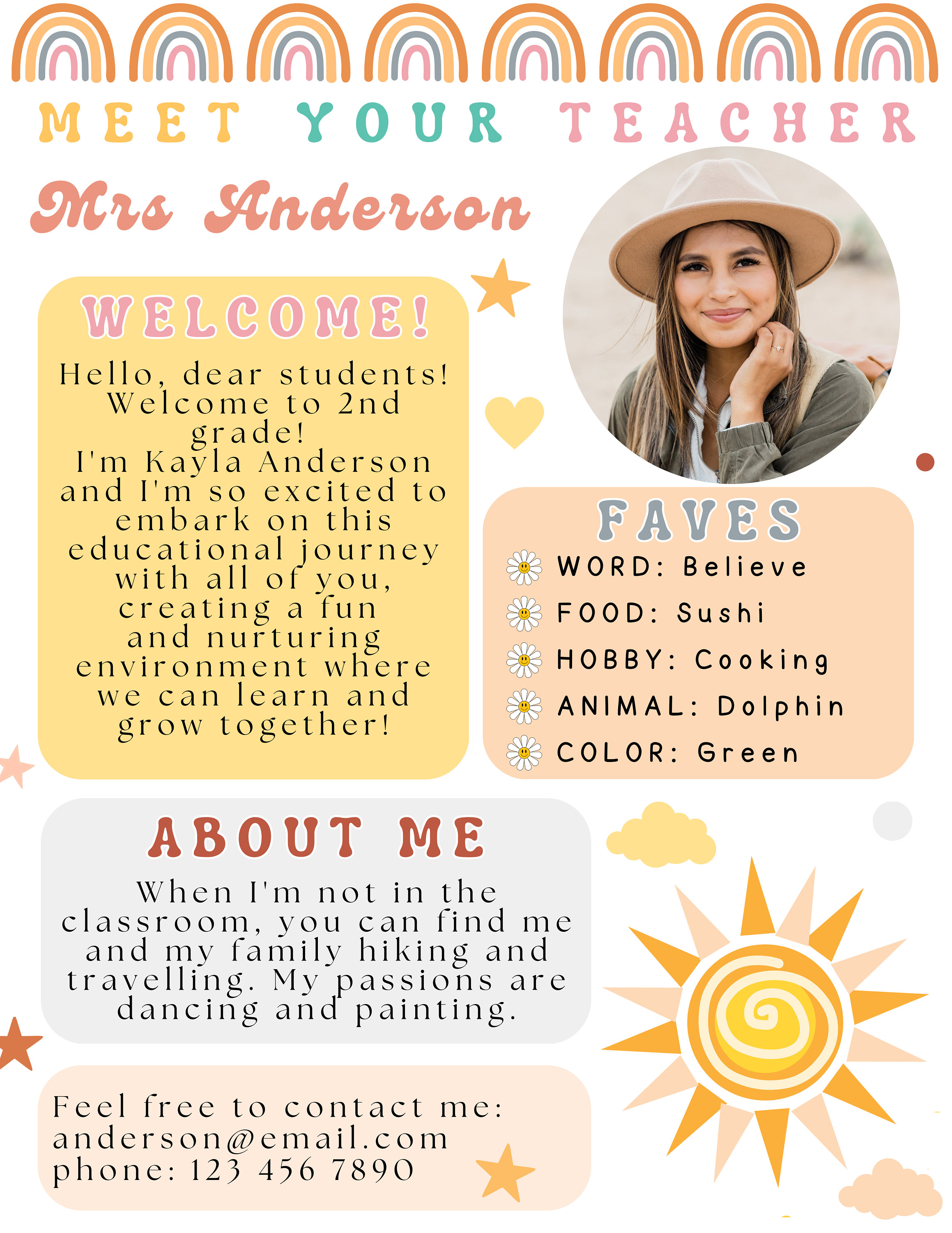 Meet the Teacher Editable Template Teacher Boho Rainbow Teacher Canva ...