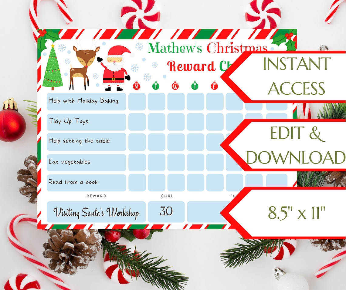 Editable Christmas Reward Chart for Kids Daily Routine Chart Kids Chore ...