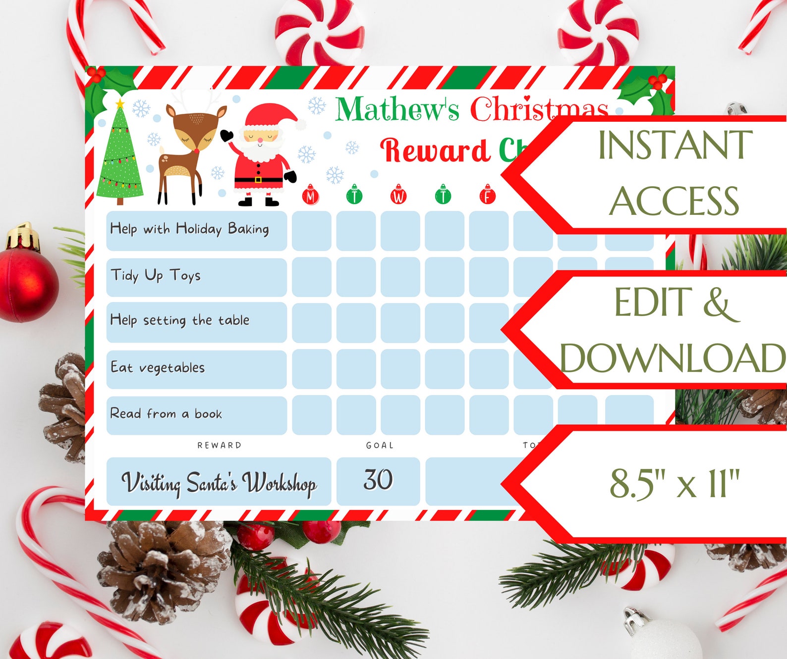 Editable Christmas Reward Chart for Kids Daily Routine Chart Kids Chore ...