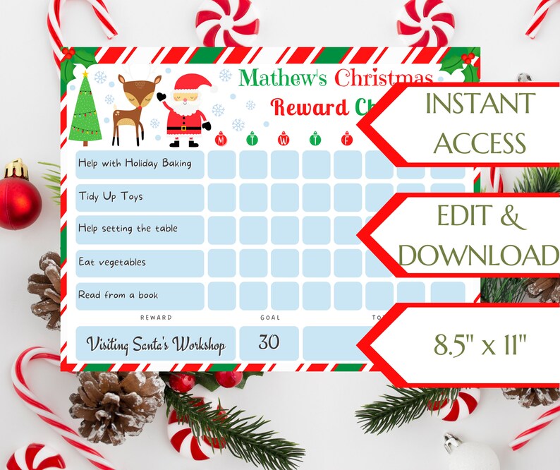 Editable Christmas Reward Chart for Kids Daily Routine Chart Kids Chore ...