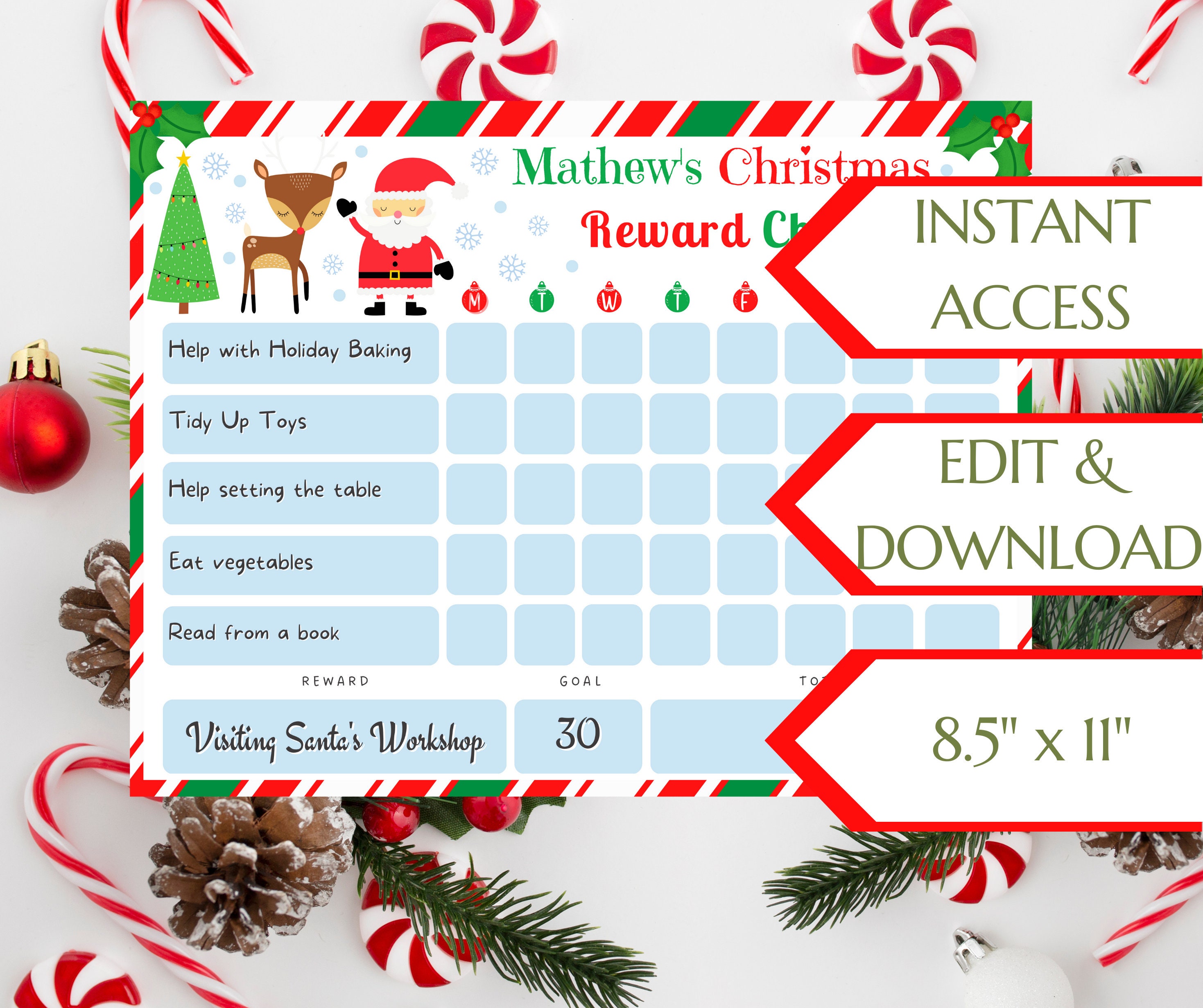 Editable Christmas Reward Chart for Kids Daily Routine Chart Kids Chore ...