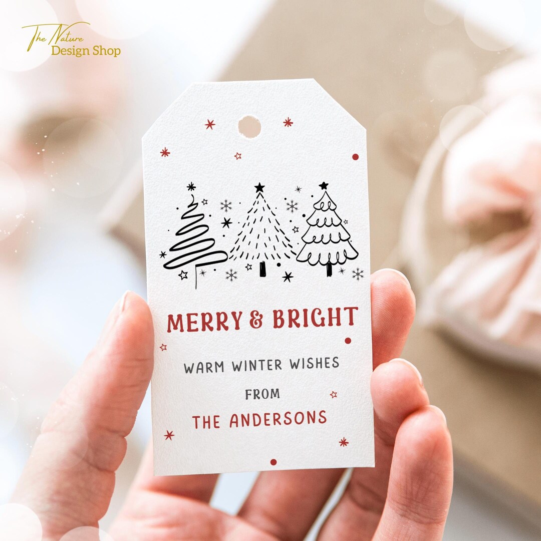 Editable Holiday Gift Tag Christmas Gift Tags Merry and Bright Tag ...