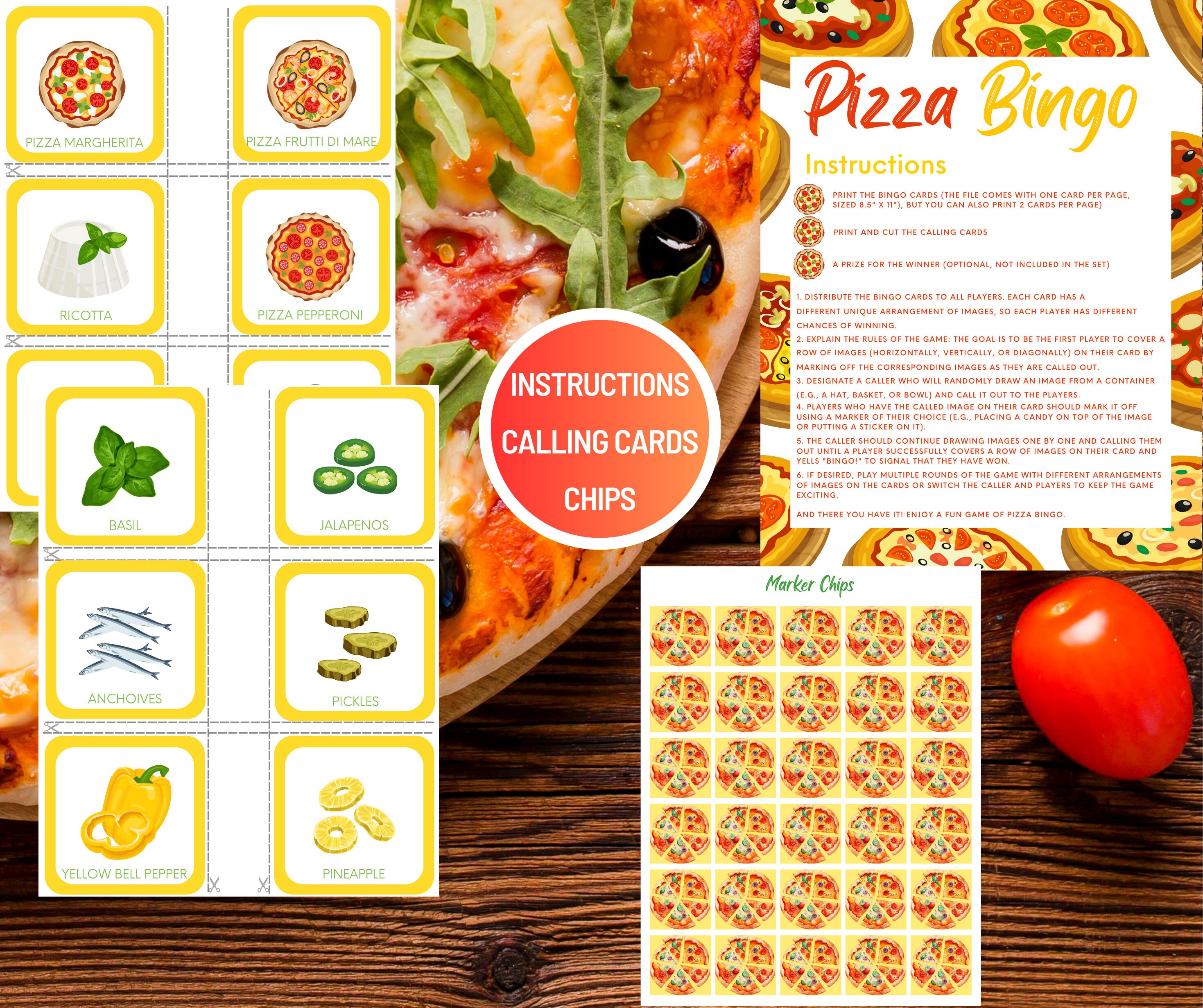Pizza Bingo Pizza Birthday Bingo Game Kids Birthday Bingo Pizza Party ...