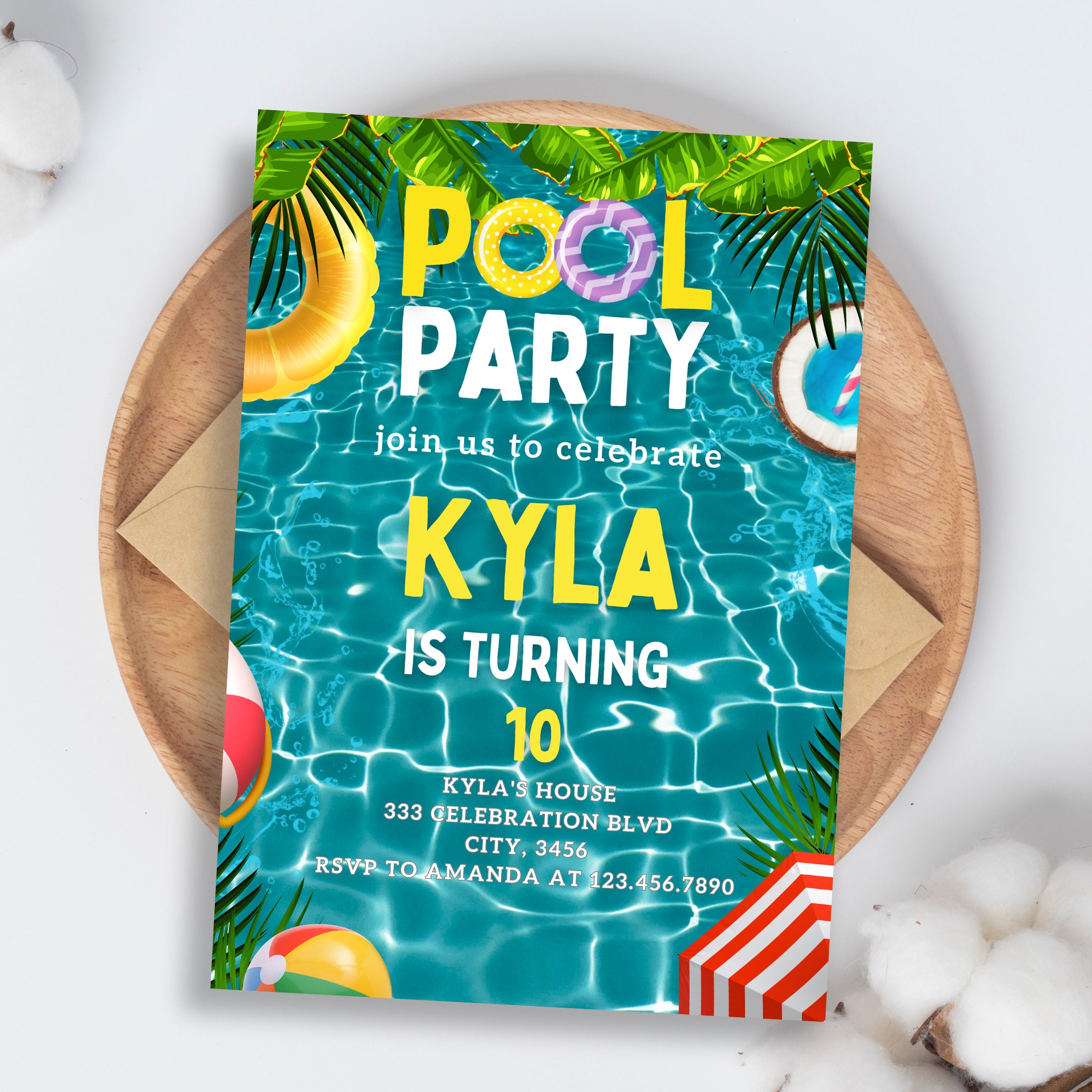 Pool Party Birthday Invitation Swimming Party 10th Birthday Invitation ...