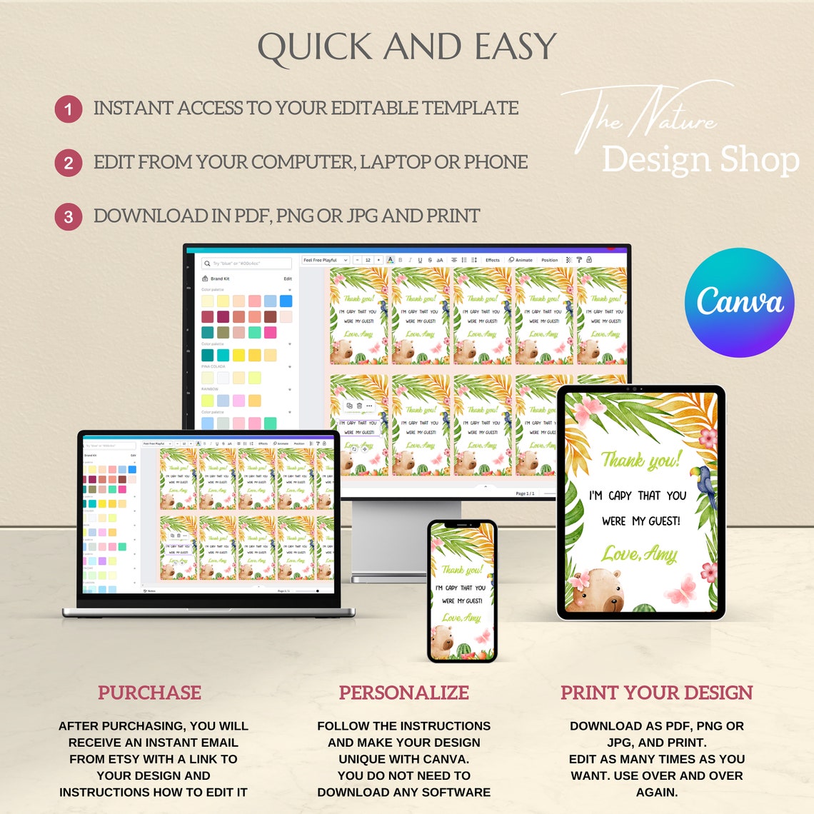 Editable Capybara Birthday Tag Capybara Favor Tags Capybara - Etsy