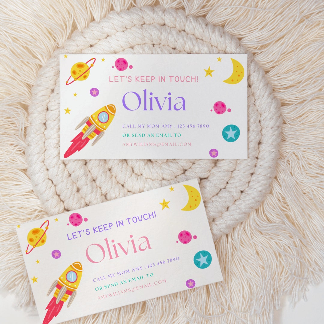 Kids Contact Cards Kids Calling Cards for Girls Keep in Touch for Kids Playdate Card Template ...
