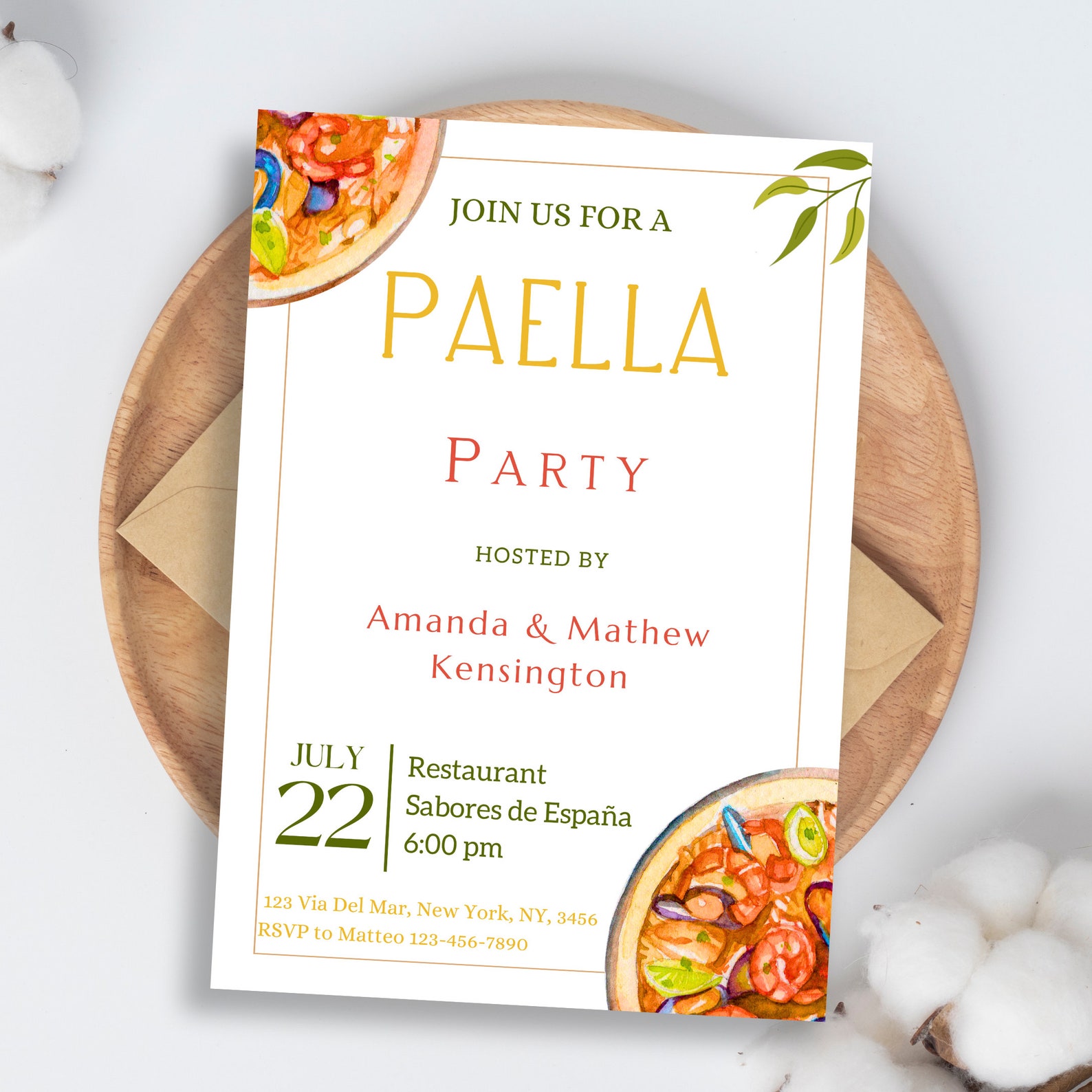 Paella Invitation Paella Party Invitation Paella Party Invite Spanish ...