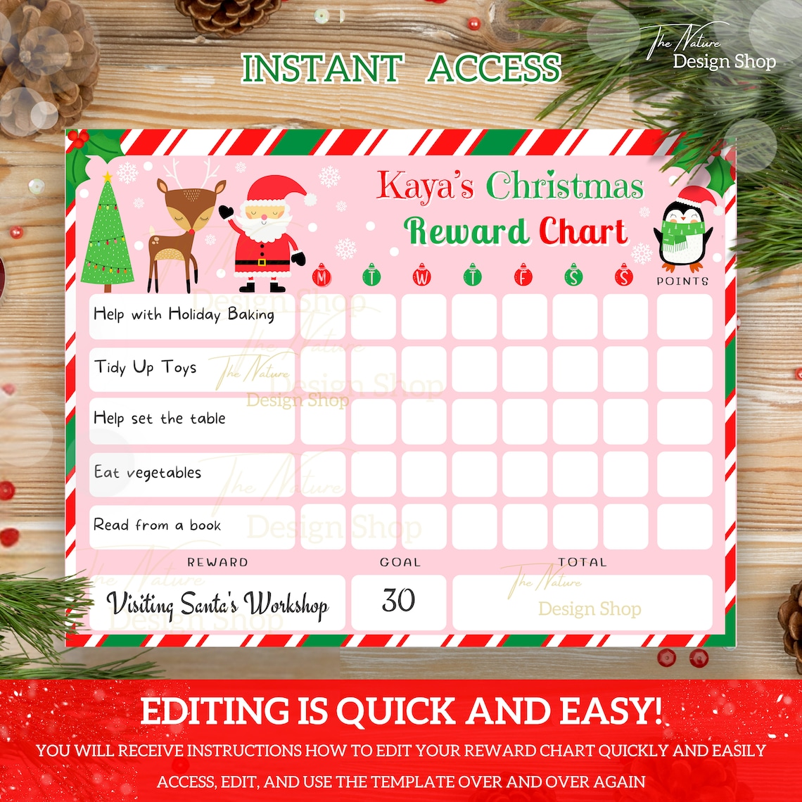 Editable Christmas Reward Chart for Kids Daily Routine Chart Kids Chore ...