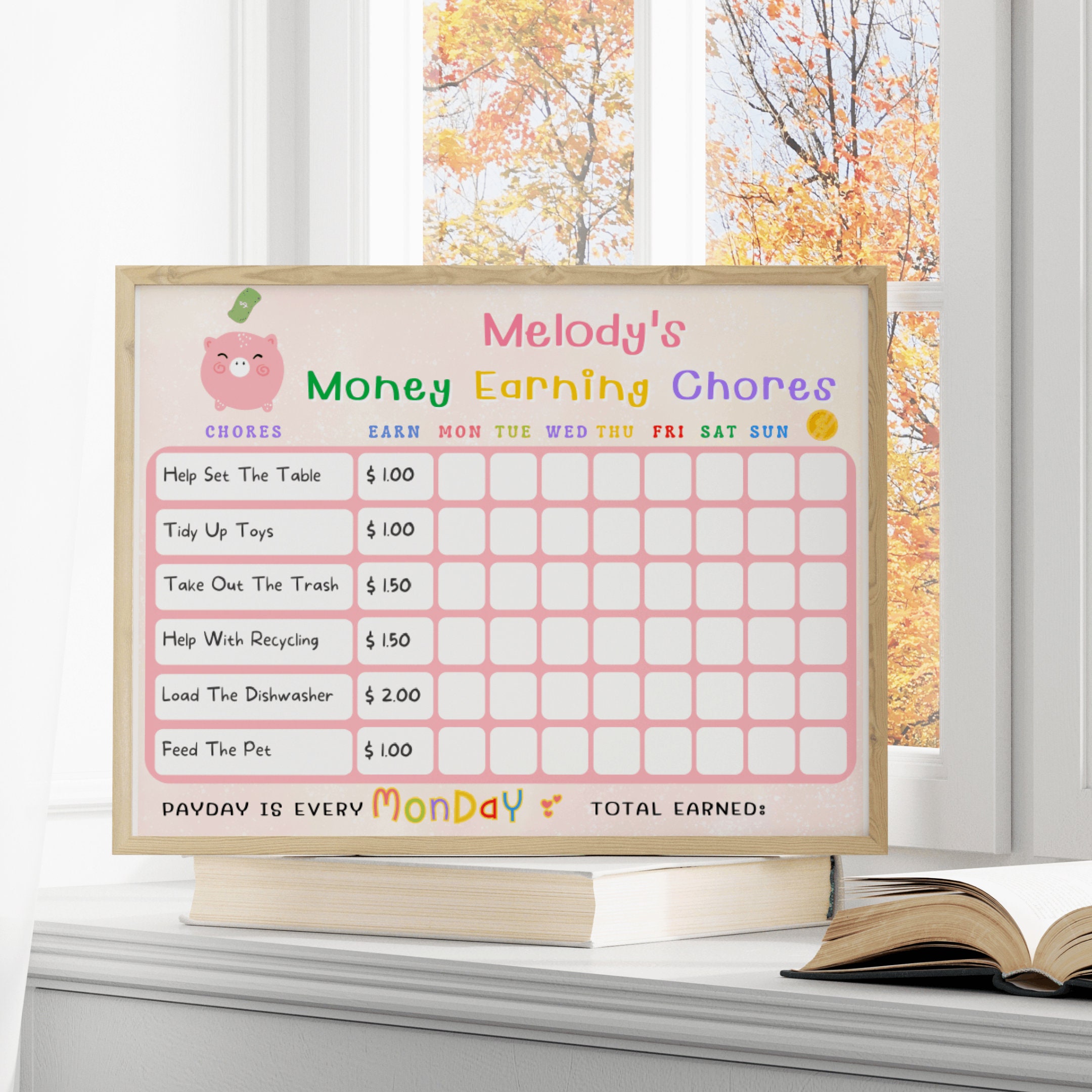 Kids Money Chart Kids Pocket Money Chart Earn Money Chore Chart for ...