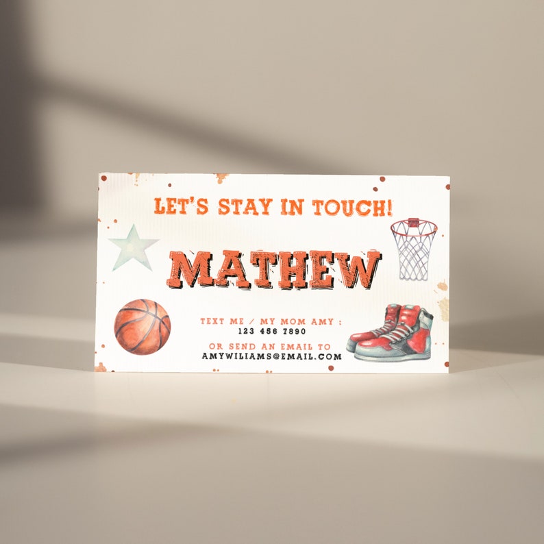 Basketball Contact Cards Kids Playdate Cards Boys Keep in Touch for ...