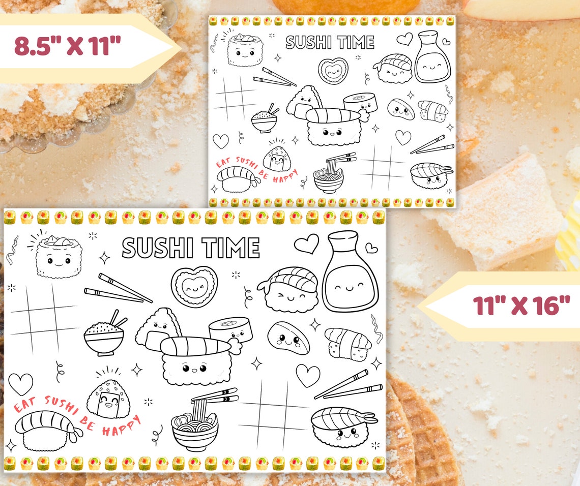 Sushi Party Placemat Sushi Coloring Activity Placemat Sushi Birthday ...
