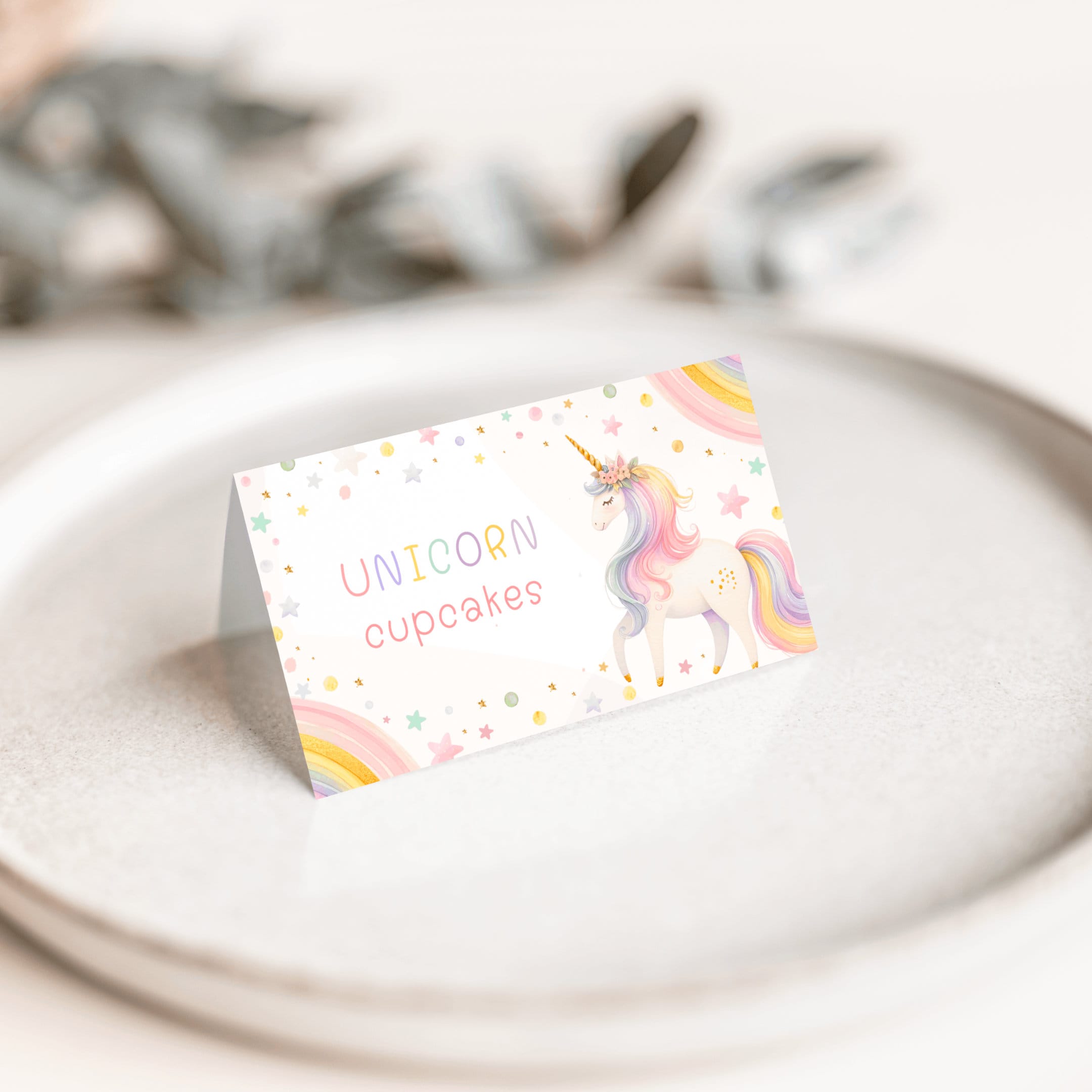Edtable Magical Unicorn Food Label Pastel Unicorn Birthday Tent Card ...