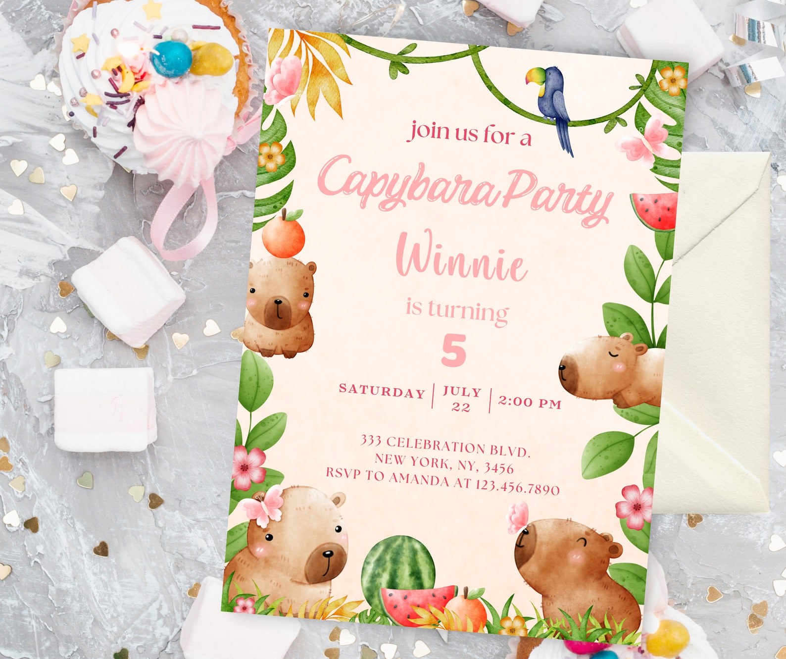 Capybara Birthday Invitation Editable Capybara Party Invite Capybara ...